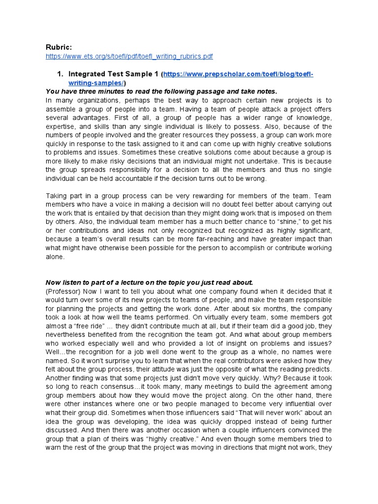 TOEFL Writing Samples and Rubric | PDF | Marine Mammals | Killer Whale