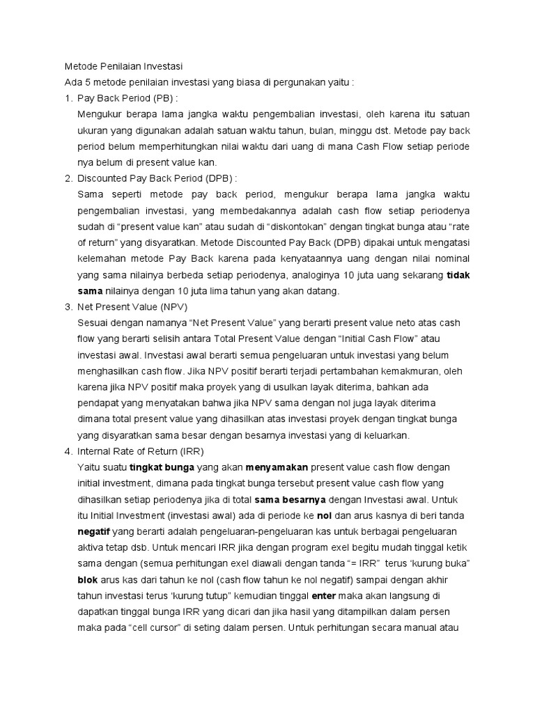 5 Metode Penilaian Investasi | PDF | Pengelolaan Keuangan & Uang
