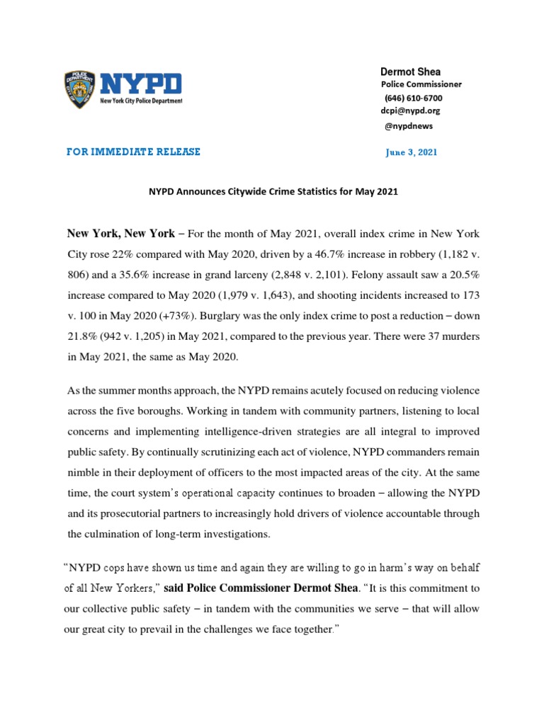 MAY 2021 Monthly Crime Stats Press Release | PDF | Uniform Crime ...