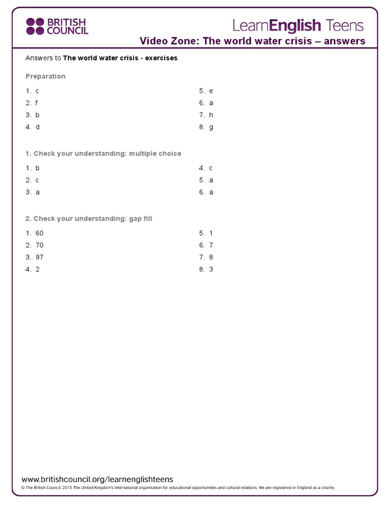 Video Zone: The World Water Crisis - Answers: Preparation | PDF