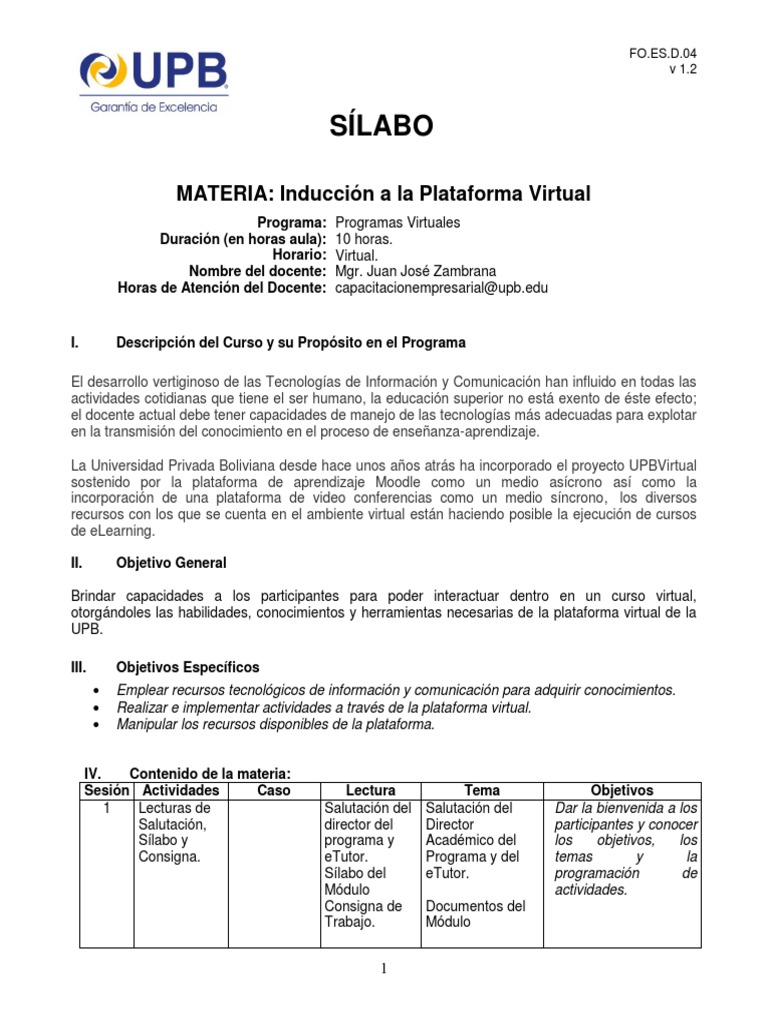 Silabo Del Modulo de Induccion - 2 | PDF | Moodle | Aprendizaje