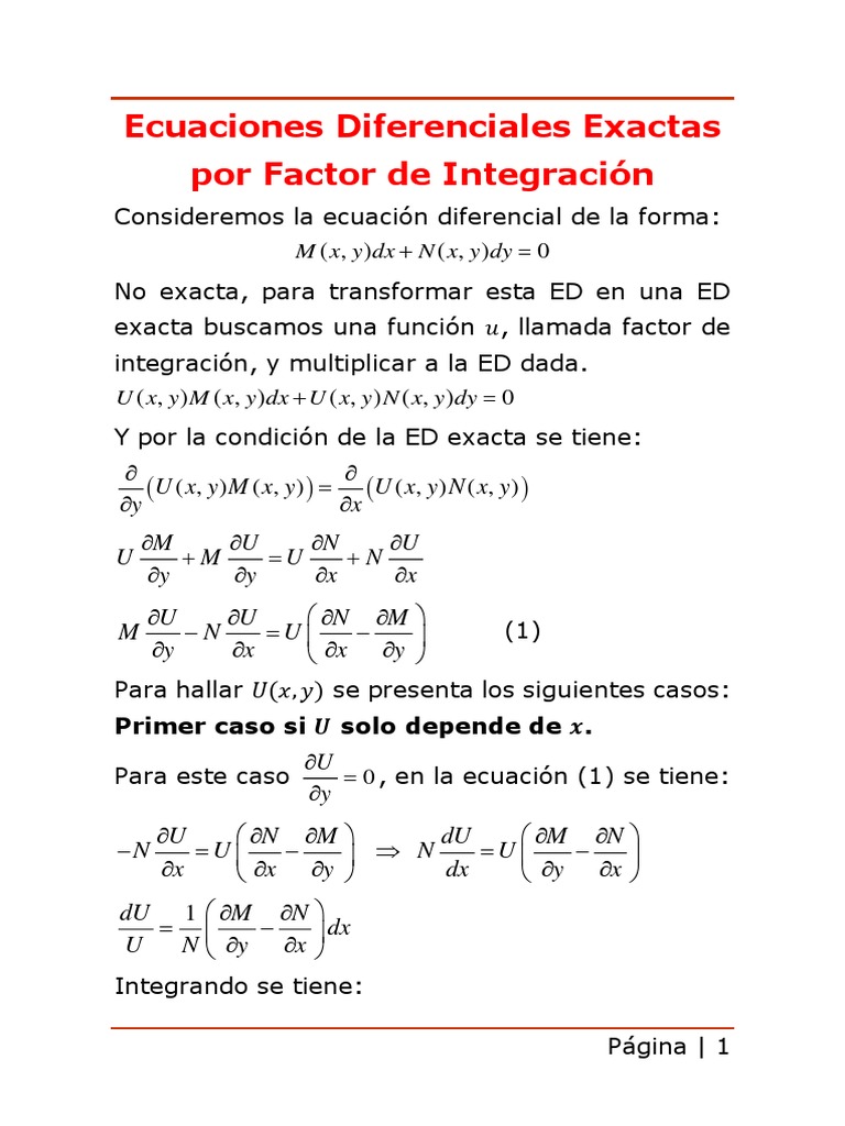 Ecuaciones Diferenciales Exactas Por Factor de Integracion | PDF | Cálculo | Sustracción
