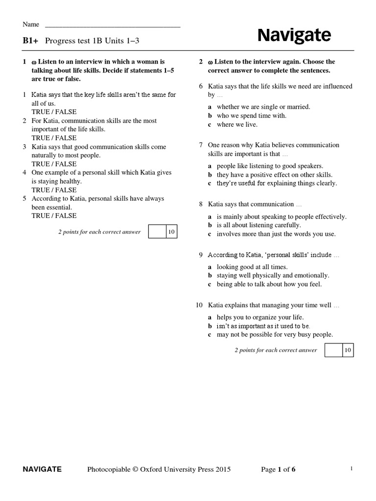 Progress Test 1B (Units 1-3) | PDF | Storytelling | Legends