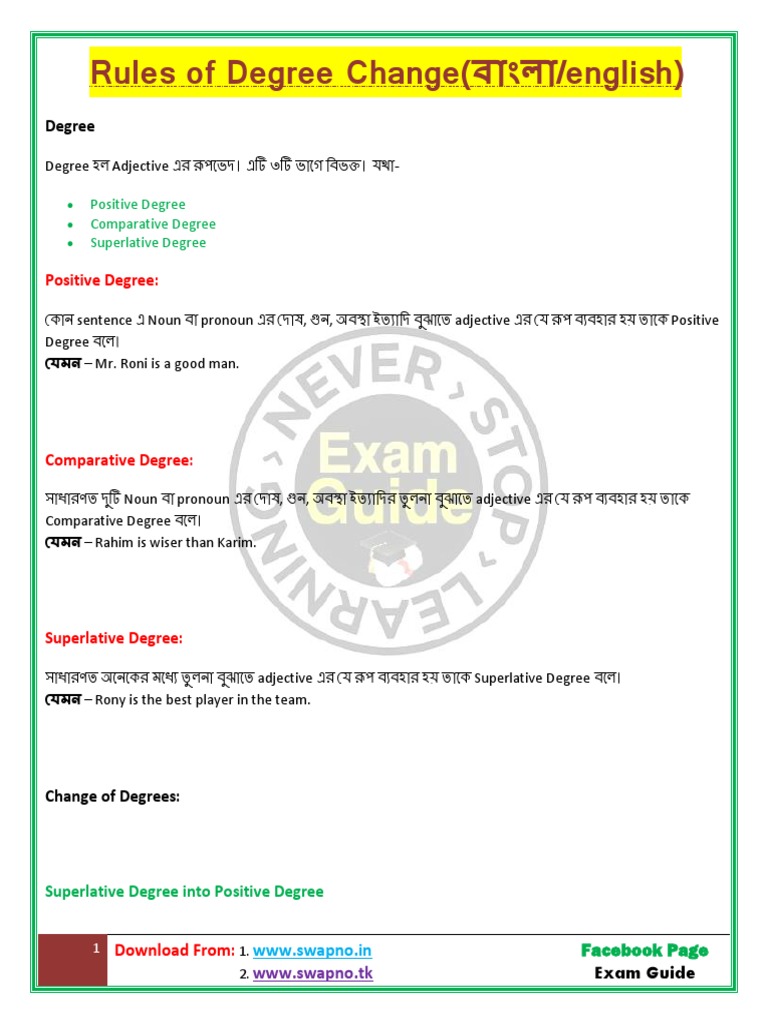 Degree Change Rules (Swapno - In) | PDF | Adjective | Semantics