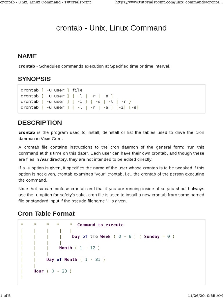 Crontab Unix Linux Command Crontab Schedules Commands Execution At Specified Time Or Time 7292
