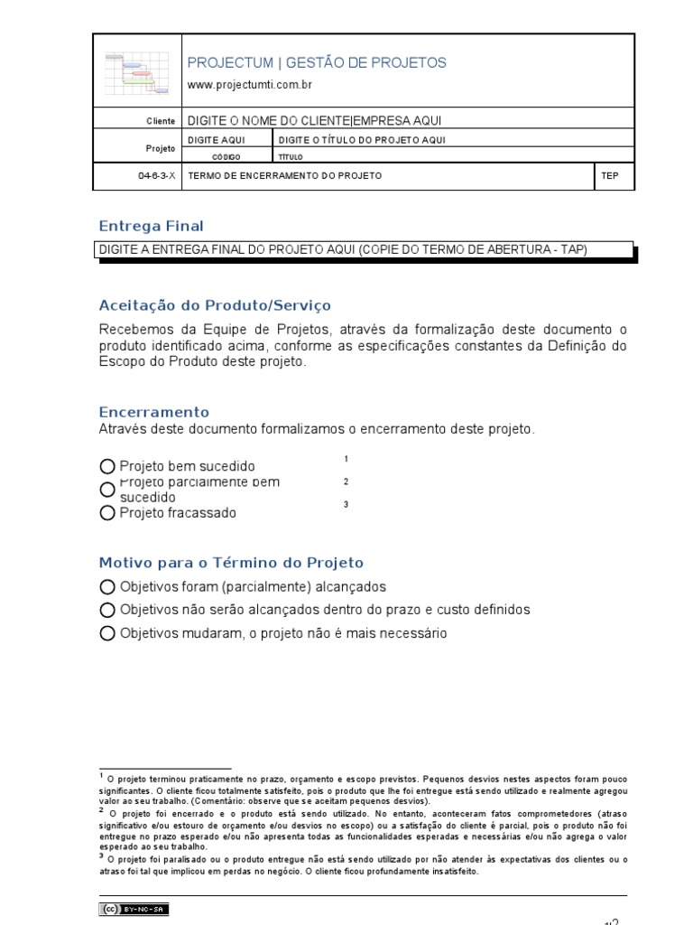 Modelo de Termo de Encerramento Do Projeto | PDF | Gestão de projetos | Business