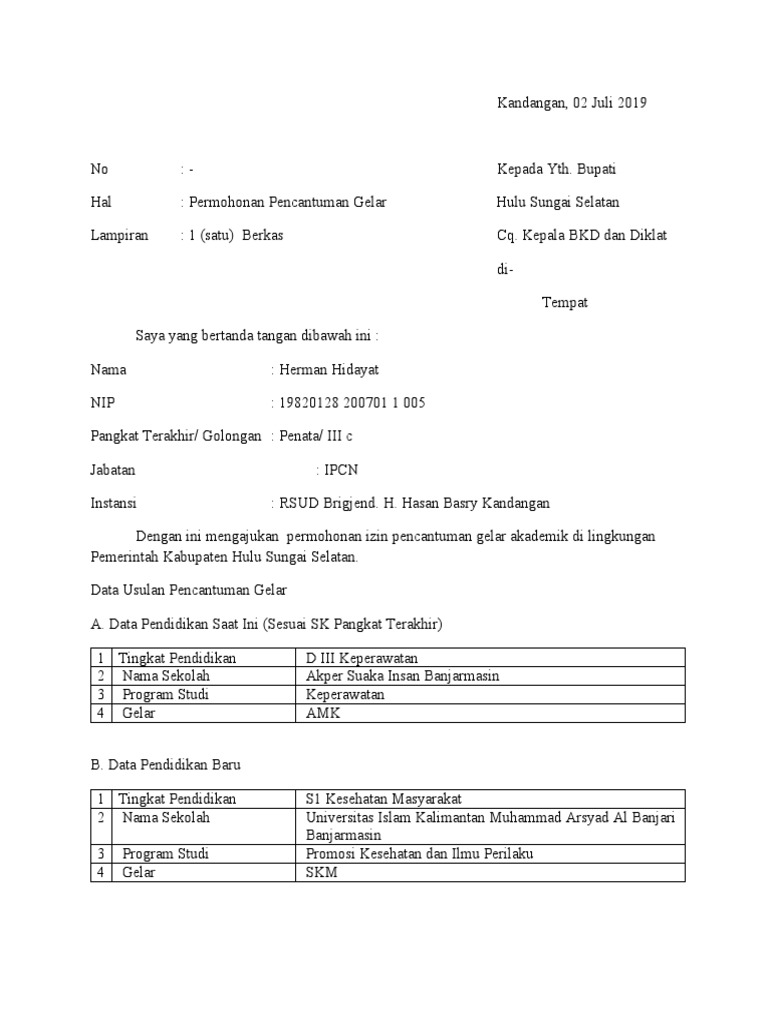 Surat Pencantuman Gelar Akademik | PDF