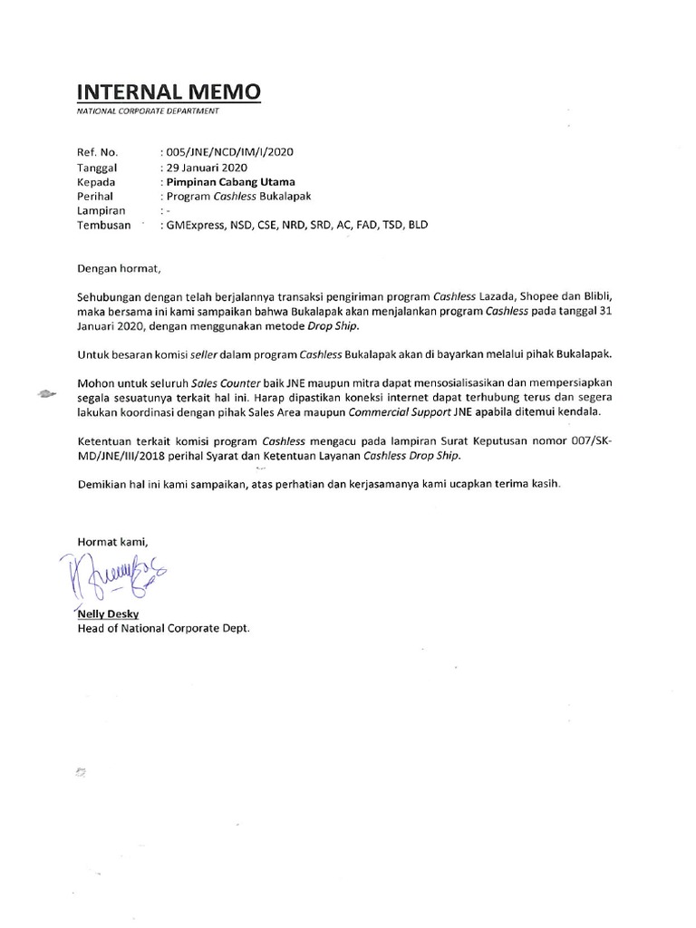 005 - Internal Memo Program Cashless Bukalapak | PDF