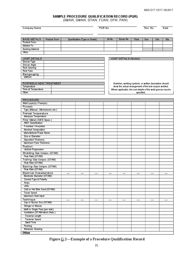 Sample Procedure Qualification Record (PQR) : (Smaw, Gmaw, Gtaw, Fcaw, Ofw, Paw) | PDF | Welding ...