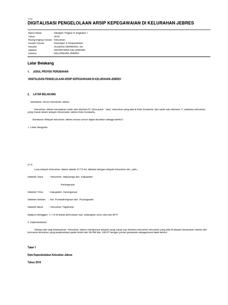 Digitalisasi Pengelolaan Arsip Kepegawaian Di Kelurahan Jebres | PDF