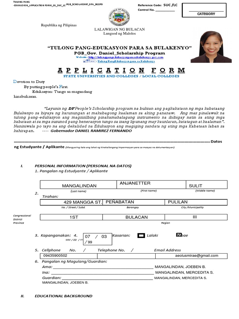 REVISED GDF Scholarship Application Form - Suc | PDF