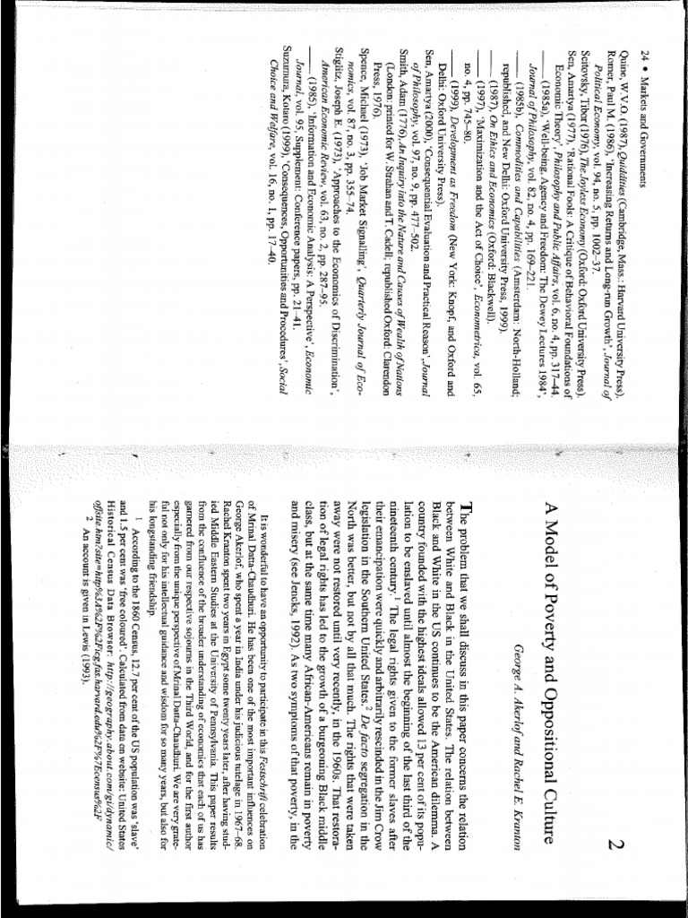 A Model of Poverty and Oppositional Culture - Akerlof & Kranton | PDF