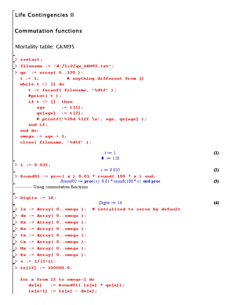 Life Contingencies II Commutation Functions Mortality Table: GKM95 ...