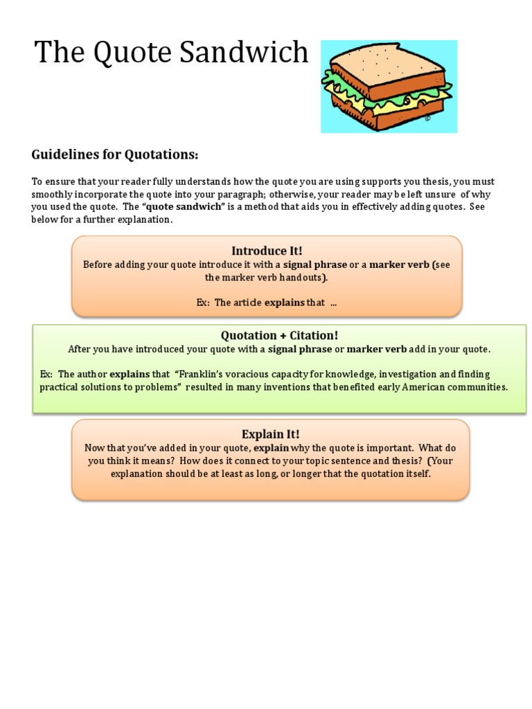 Quote Sandwich: Effective Quotation Integration | PDF | Bracket | Phrase