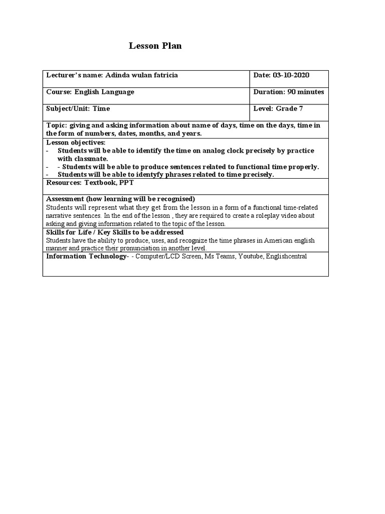 Grade 7 English Lesson on Time | PDF | Vocabulary | Teachers