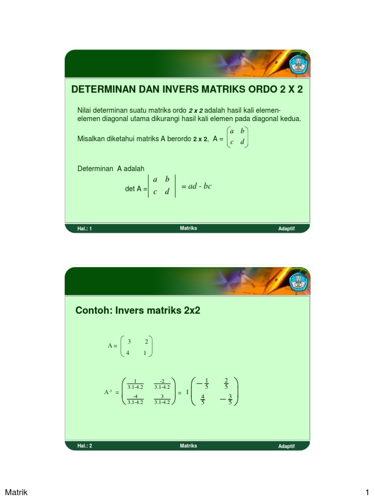 Determinan Dan Invers Matriks 2x2 | PDF