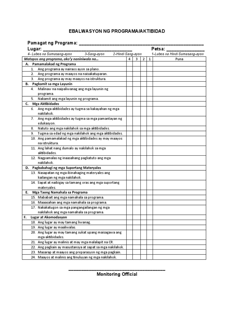 Generic Program Evaluation Tagalog 2 | PDF