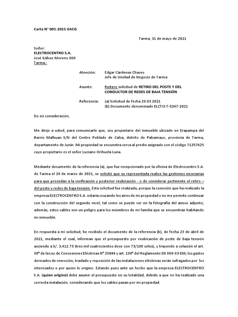 Solicitud de Retiro de Poste de Luz | PDF | Empresas