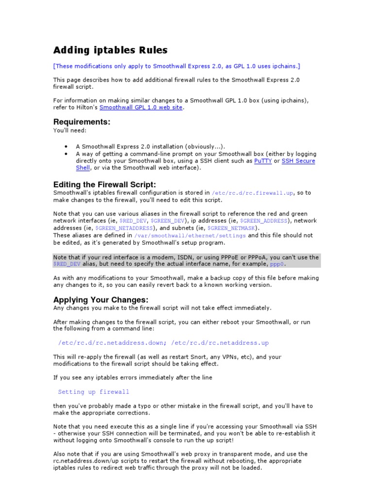 Adding Iptables Rules On Smoothwall Pdf Port Computer Networking Proxy Server