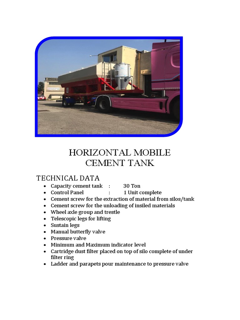 Horizontal Mobile Cement Tank: Technical Data | PDF | Technology ...