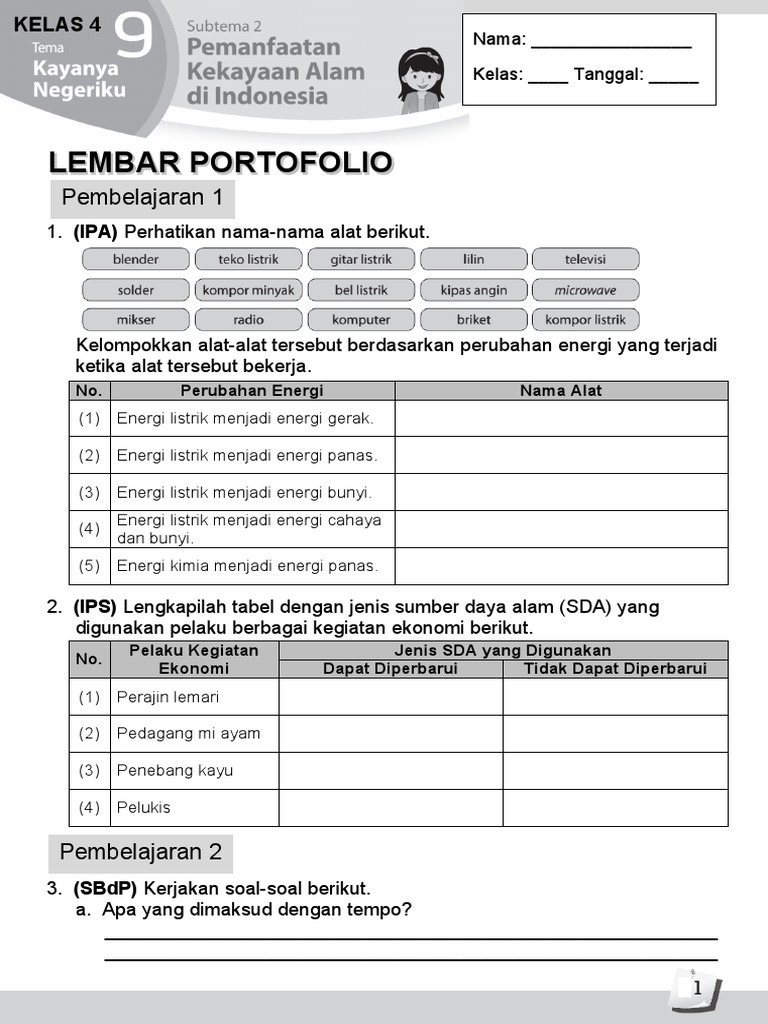 Lembar Portofolio Bupena 4d Tema 9 Sub 2 | PDF
