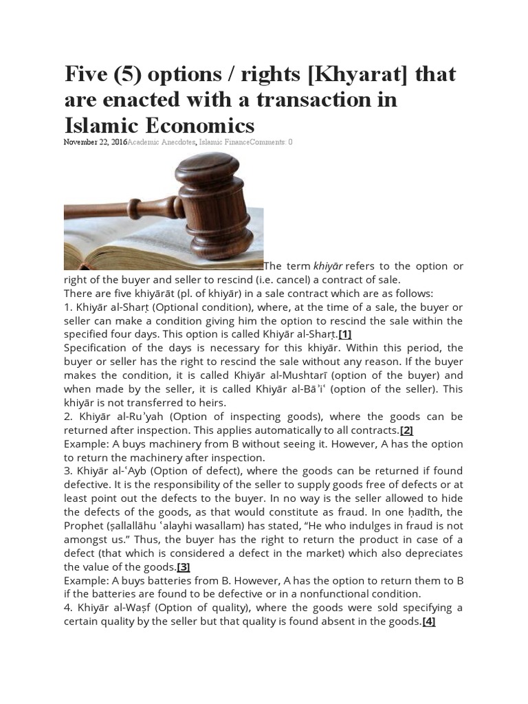 Five Khiyārat in Islamic Transactions | PDF | Option (Finance) | Sales