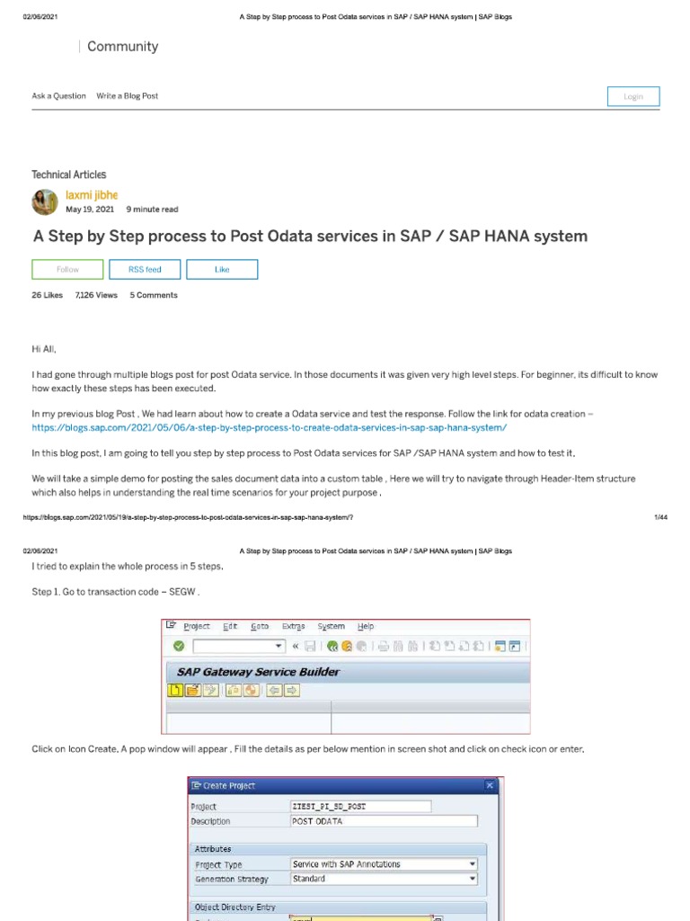 Step By Step Process To Post Odata Services In Sap Sap Hana System Pdf