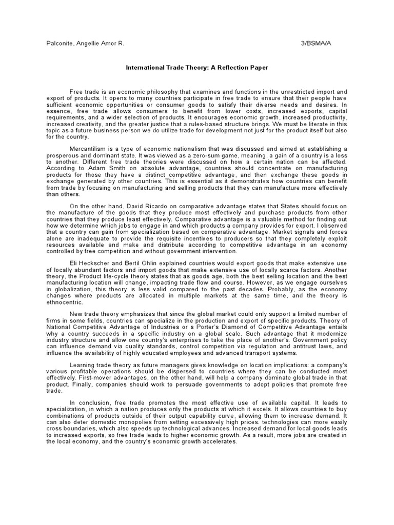 Palconite 3bsma A Reflection Paper4 | PDF | Free Trade | Comparative Advantage