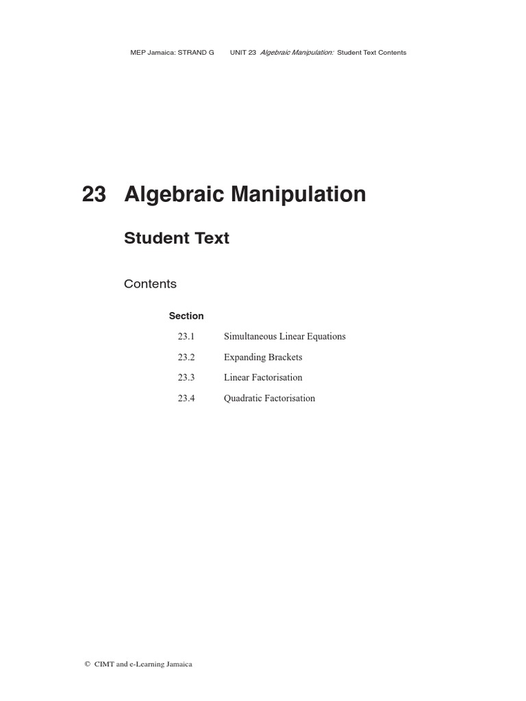 23 Algebraic Manipulation: Student Text | PDF | Factorization | Equations