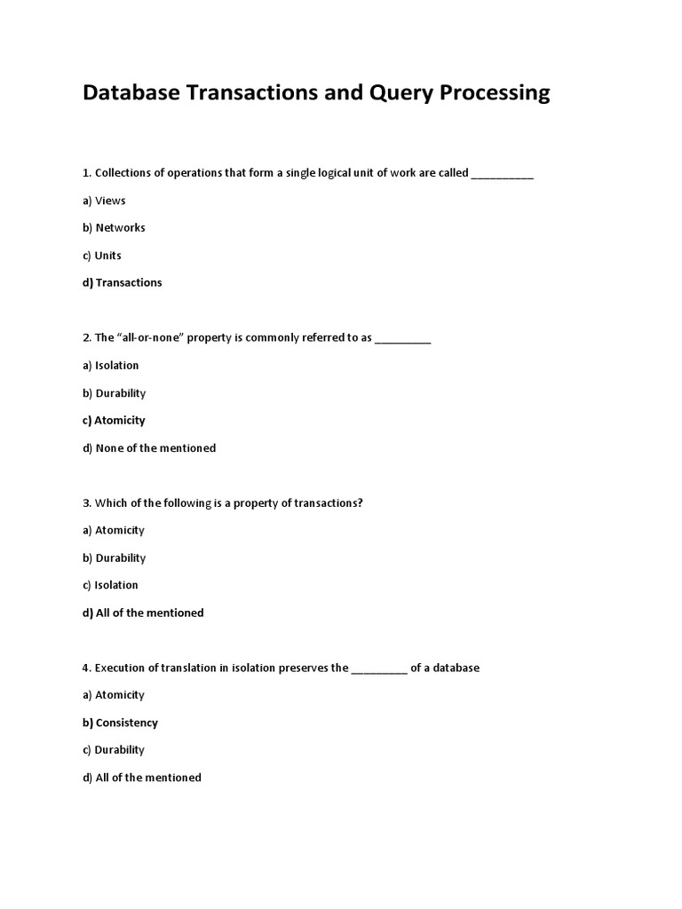 4 MCQ DBMS | PDF | Database Transaction | Databases 4 MCQ DBMS | PDF | Database Transaction | Databases