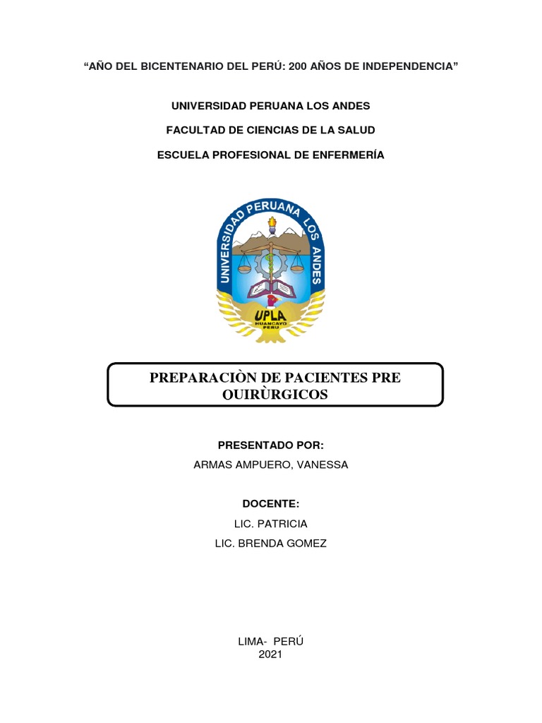 Informe de Pre Operatorio | PDF | Cirugía | Enfermería