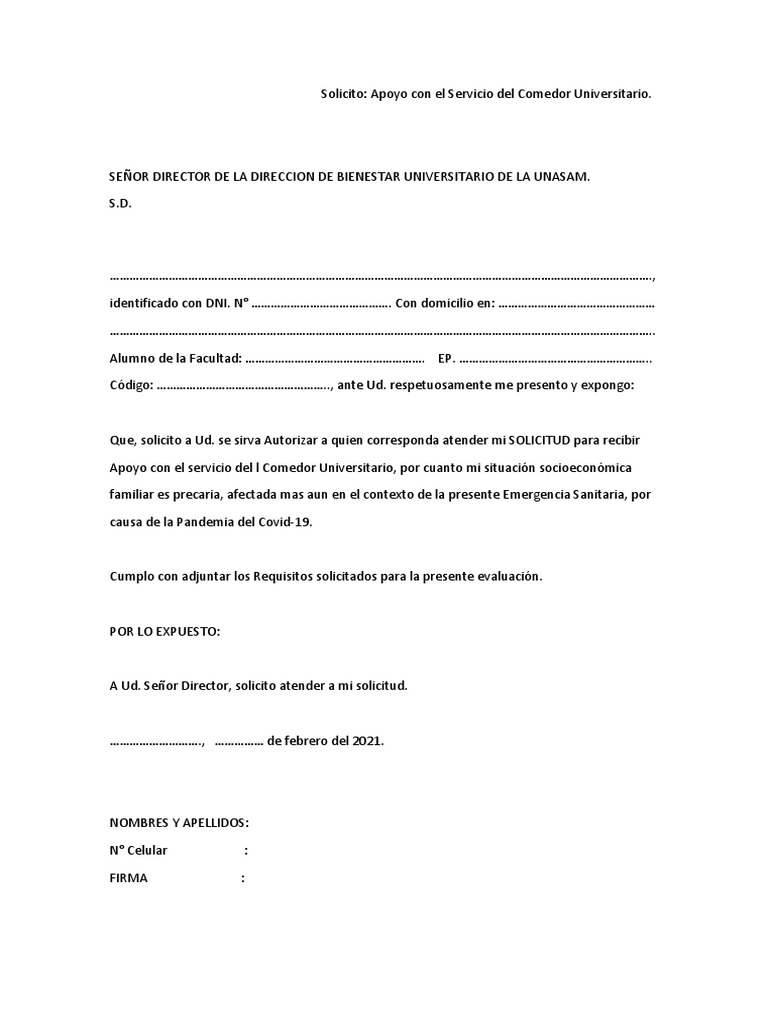 Solicitud Comedor Universitario | PDF