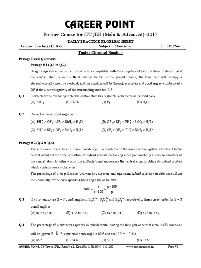 Career Point - Chemical Bonding | PDF | Molecular Orbital | Chemical Bond