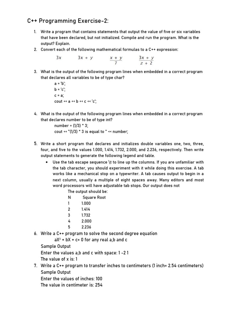 C++ Programming Exercise-2:: Sample Output | PDF | C++ | Integer (Computer Science)