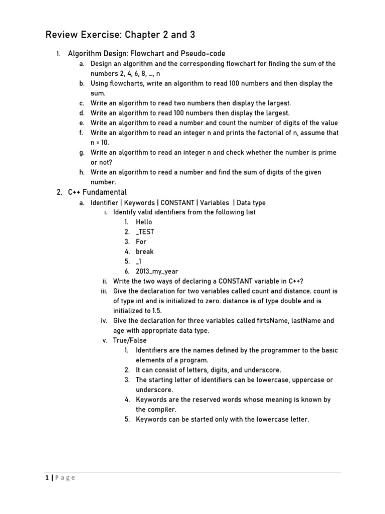 Review Exercise Chapter 2 and 3 | PDF | Reserved Word | Algorithms