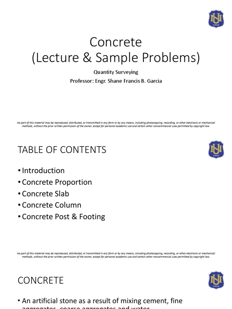Concrete (Lecture & Sample Problems) : Quantity Surveying Professor ...