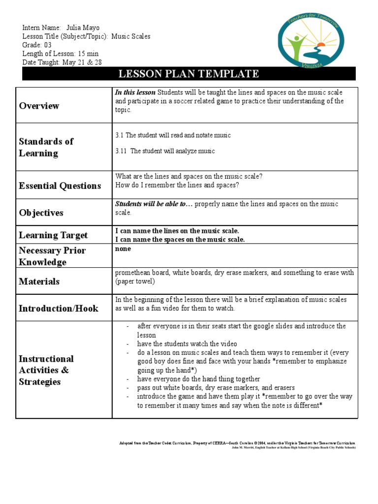 3rd Grade Music Scales Lesson Plan Spring 2021 | PDF | Lesson Plan ...