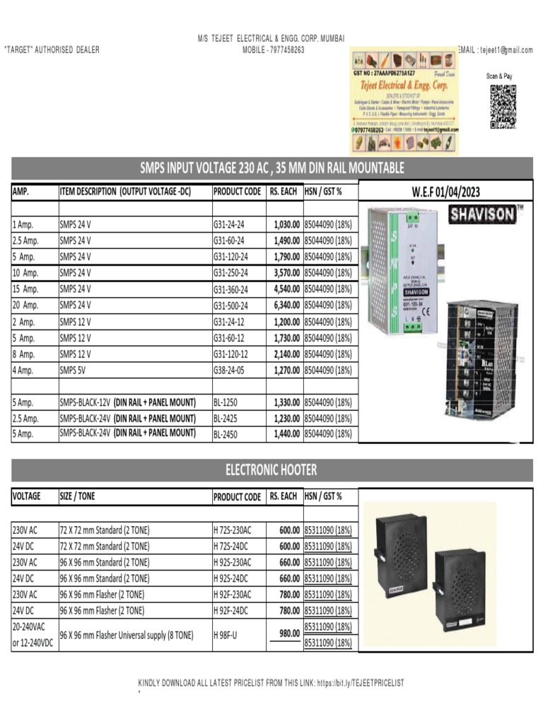 Shavison Relay Board & Smps Price List Wef 01-04-2023 (Full) | PDF ...