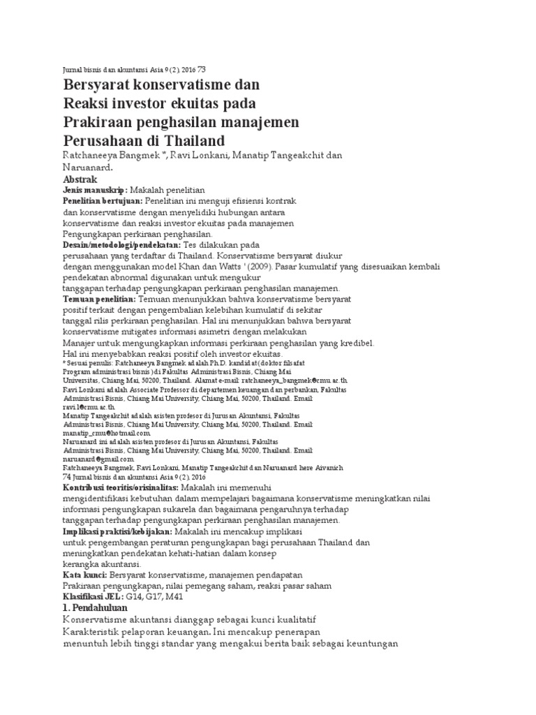 Konservatisme dan Reaksi Investor Ekuitas | PDF | Karier & Perkembangan ...