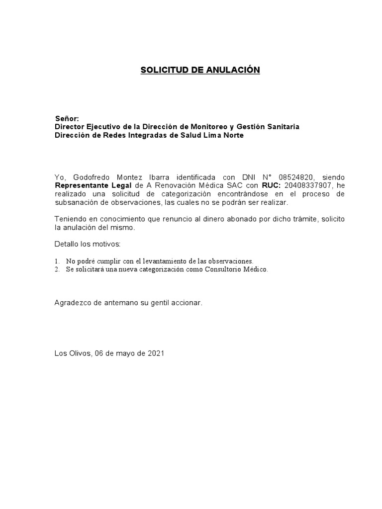 Solicitud de Anulación Médica | PDF