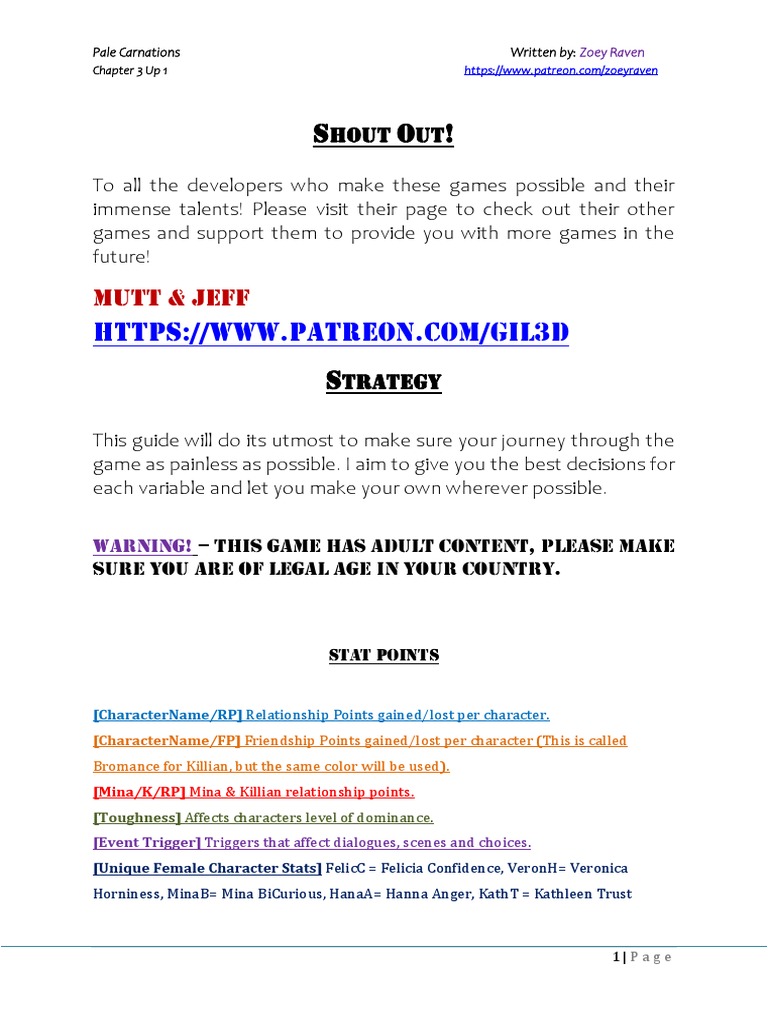 Pale Carnations Ch. 3 Up 1 Walkthrough | PDF