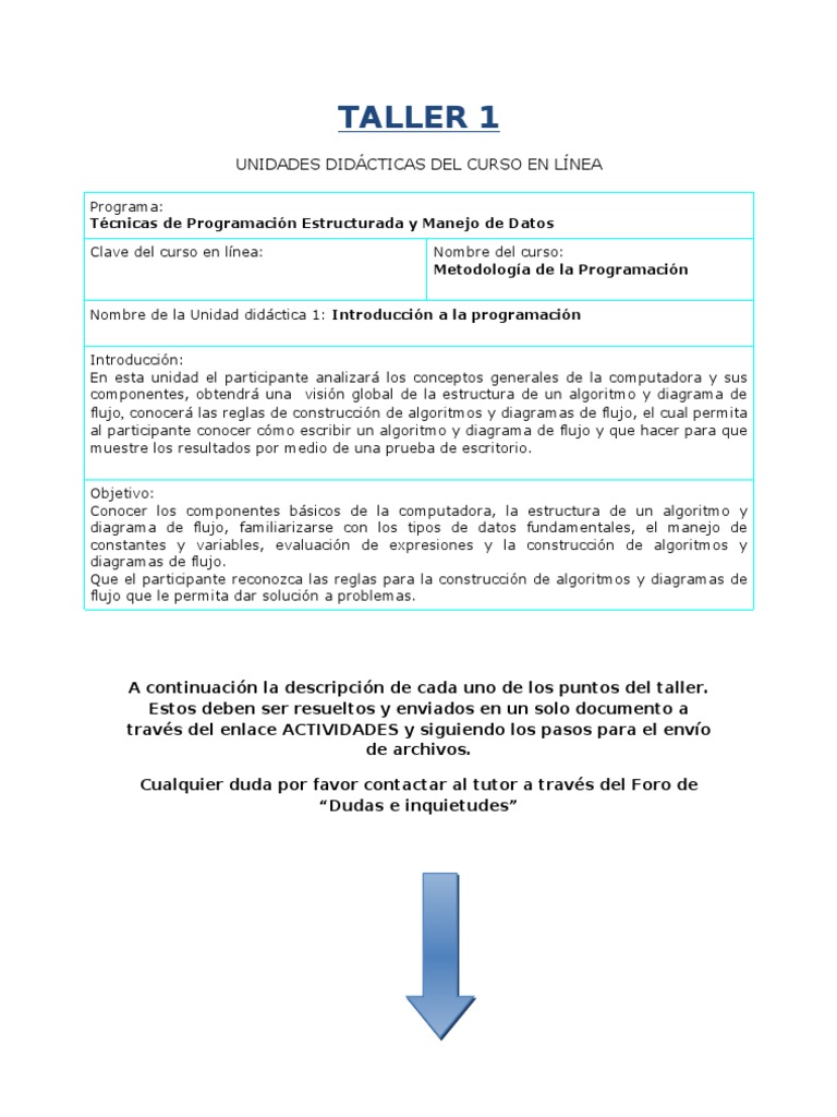 TALLER 1 Programacion | PDF | Algoritmos | Lenguaje de programación