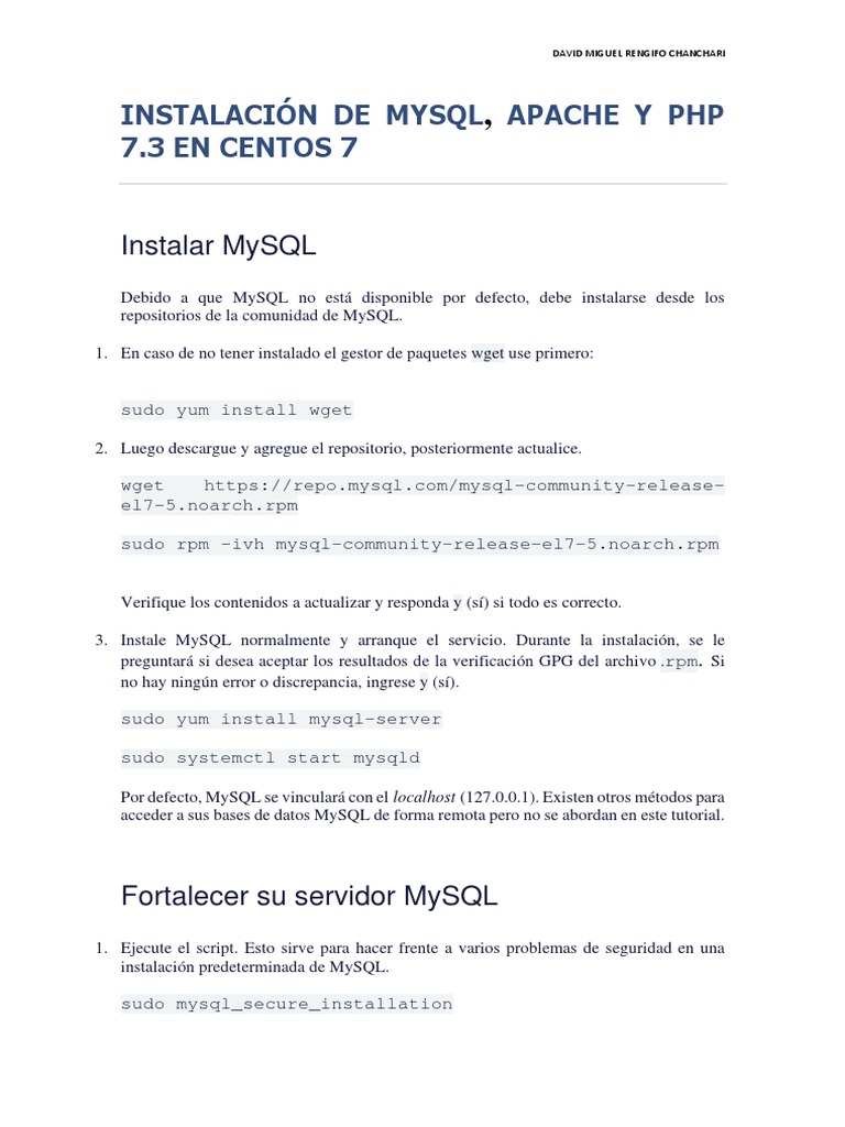 Instalación De Mysql Apache Y Php Pdf Mi Sql Php