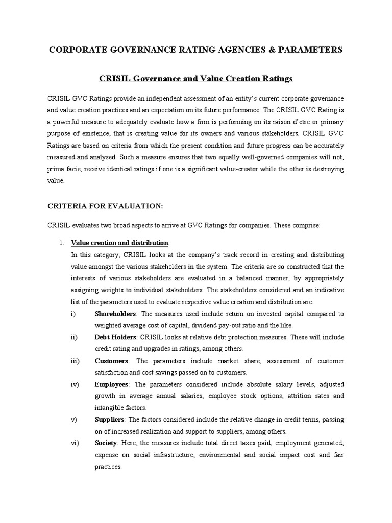 CRISIL Governance and Value Creation Ratings | PDF | Internal Audit ...