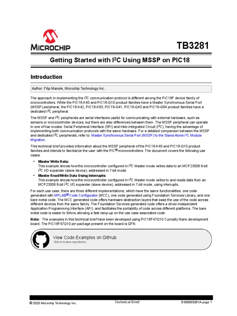 Getting Started With I C Using MSSP On Pic18: View Code Examples On Github | PDF | Electrical ...