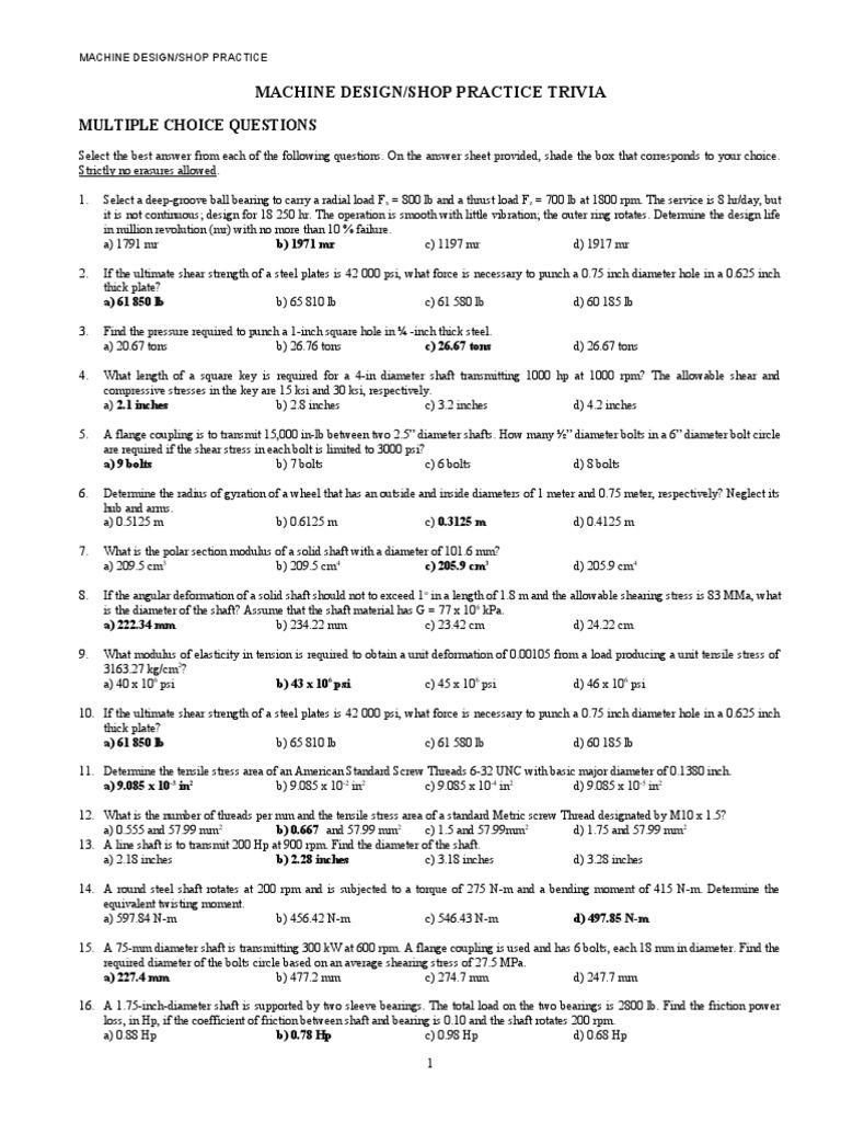 Machine Design MCQs and Practice | PDF | Gear | Belt (Mechanical)
