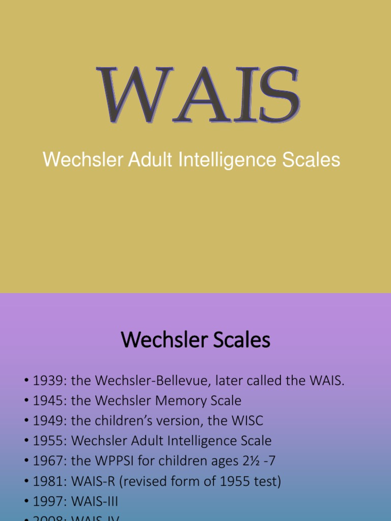Wechsler Adult Intelligence Scales | PDF | Wechsler Adult Intelligence ...