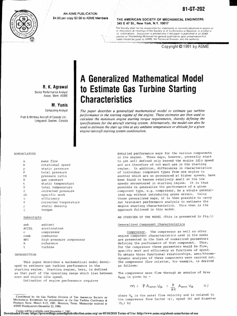 A Generalized Mathematical Model To Estimate Gas Turbine Starting Characteristics | PDF ...