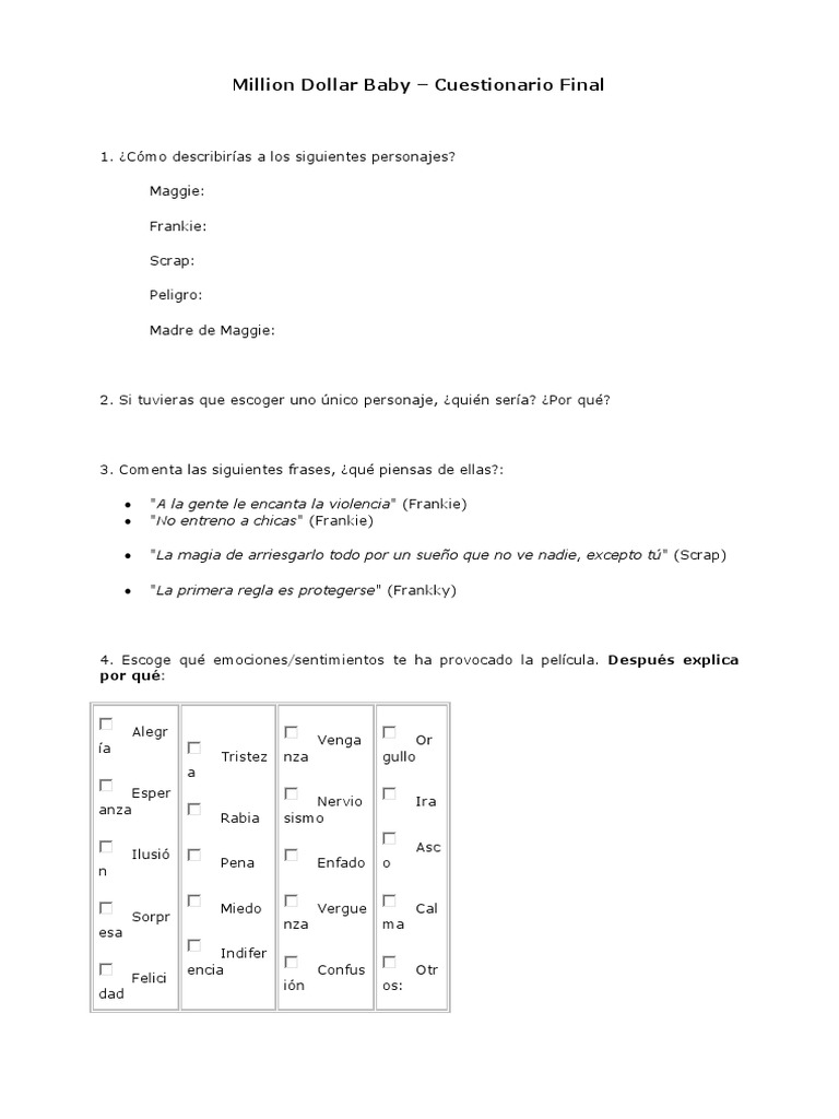 Guía Didáctica Million Dollar Baby | PDF