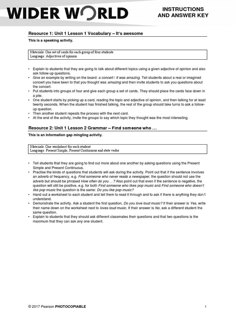 Resource 1: Unit 1 Lesson 1 Vocabulary - It's Awesome: Instructions and ...